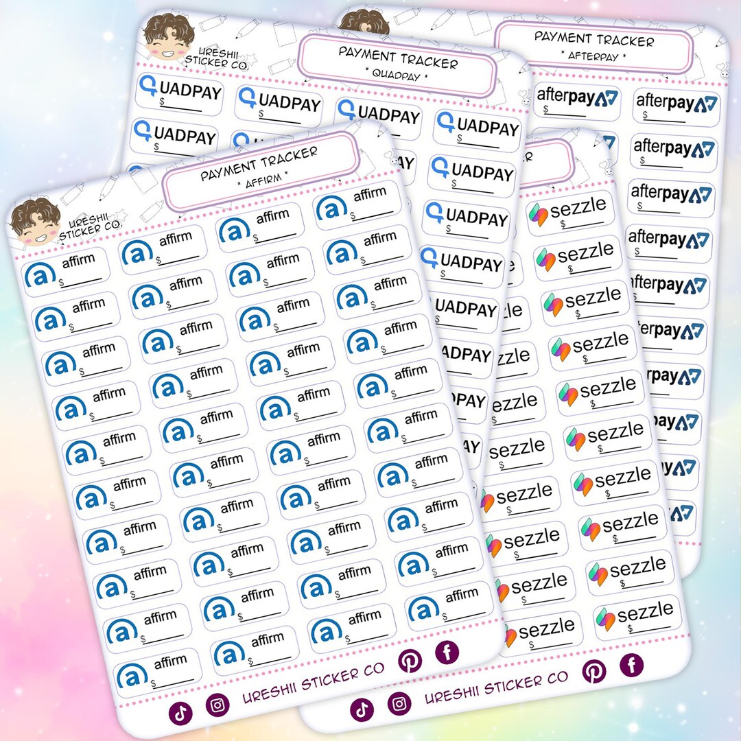 Payment Tracker Stickers: Afterpay, Quadpay, Sezzle, Affirm - Buy Now ...