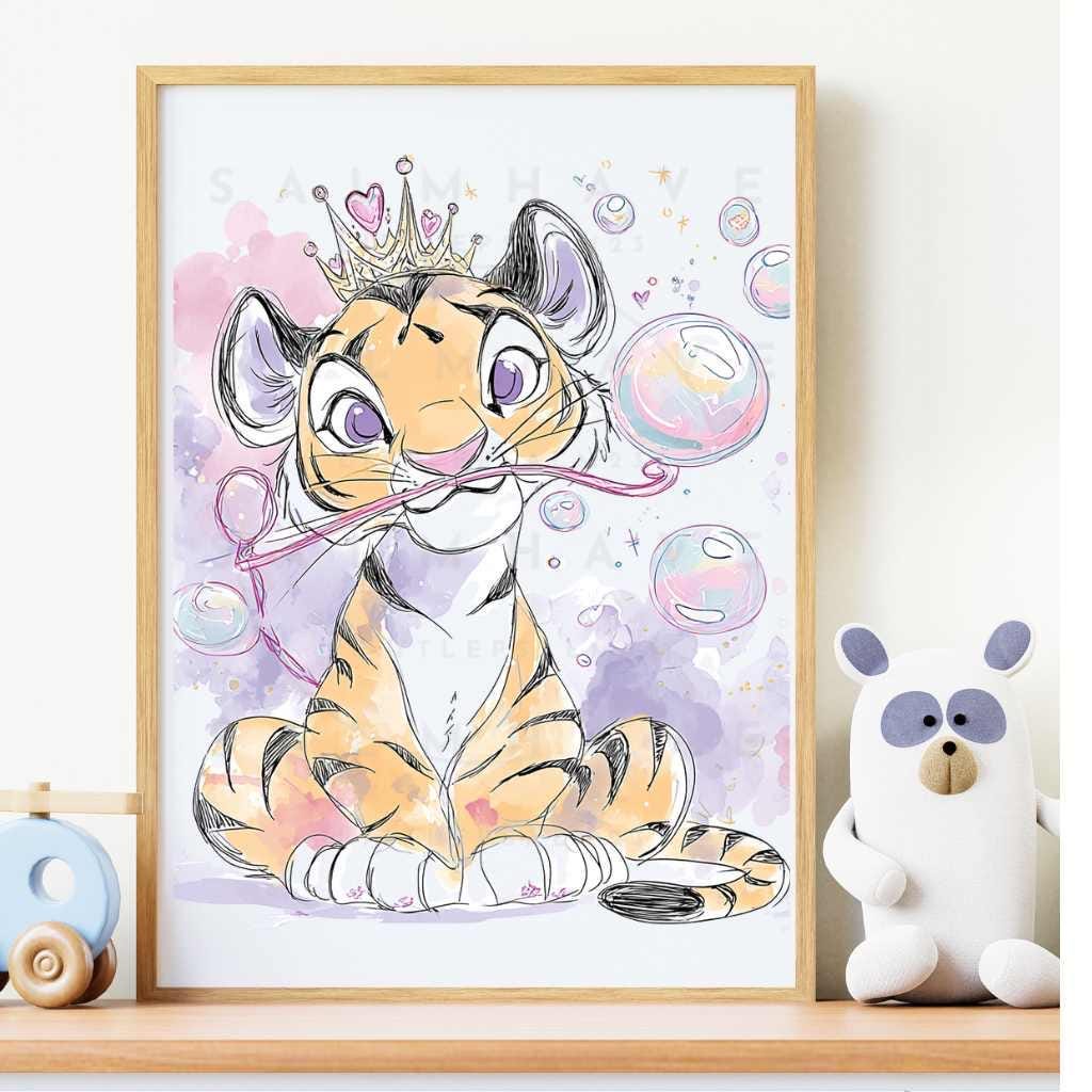 Watercolor Princess Tiger Cub Clipart: Baby Animal PNG Bundle (digital ...