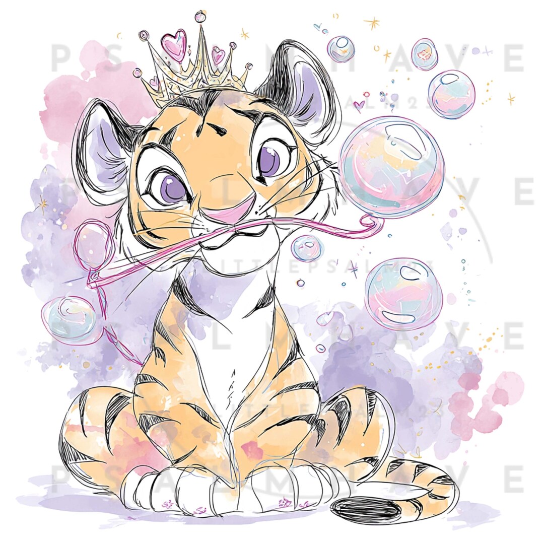 Watercolor Princess Tiger Cub Clipart: Baby Animal PNG Bundle (digital ...
