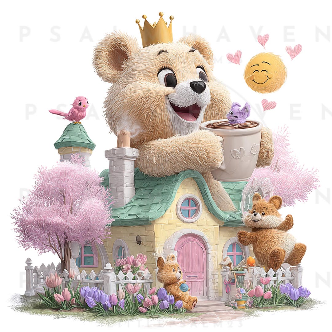 Bear Cottage Clipart: Crowned Bears, Tea Party, Spring Flowers (PDF ...