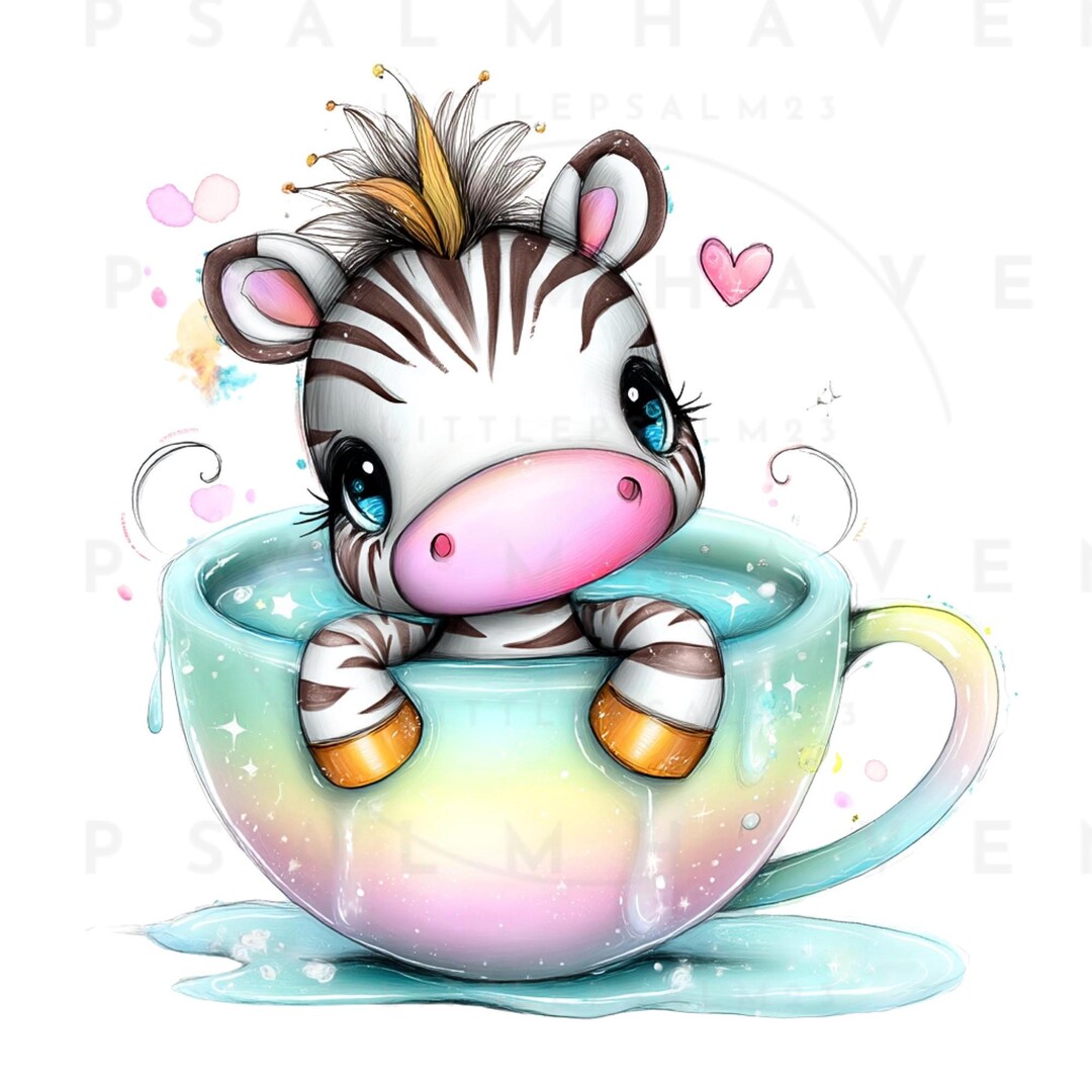 Teacup Animal Clipart – Zebra, Elephant, Bunny Pngs (digital Download ...