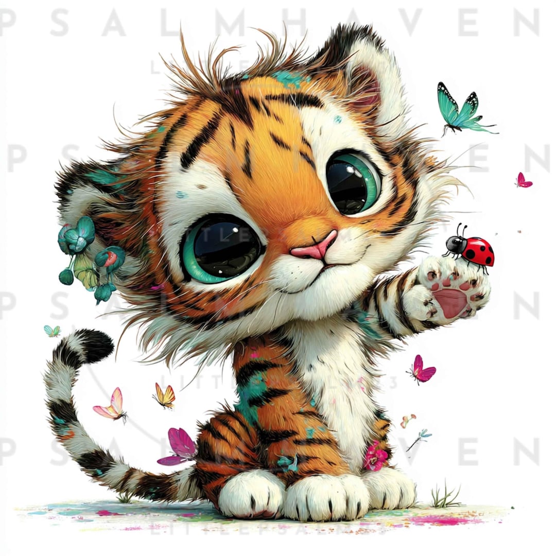 Whimsical Tiger Cub Clipart Bundle – Set of 8 Pngs in PDF | Hand-drawn ...