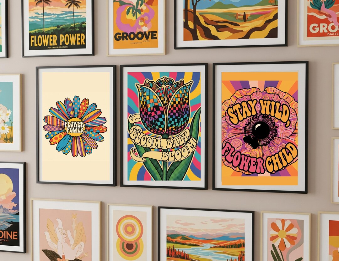 Set of 3 Danish Pastel Posters, Checkerboard and Flower Aesthetic Wall ...