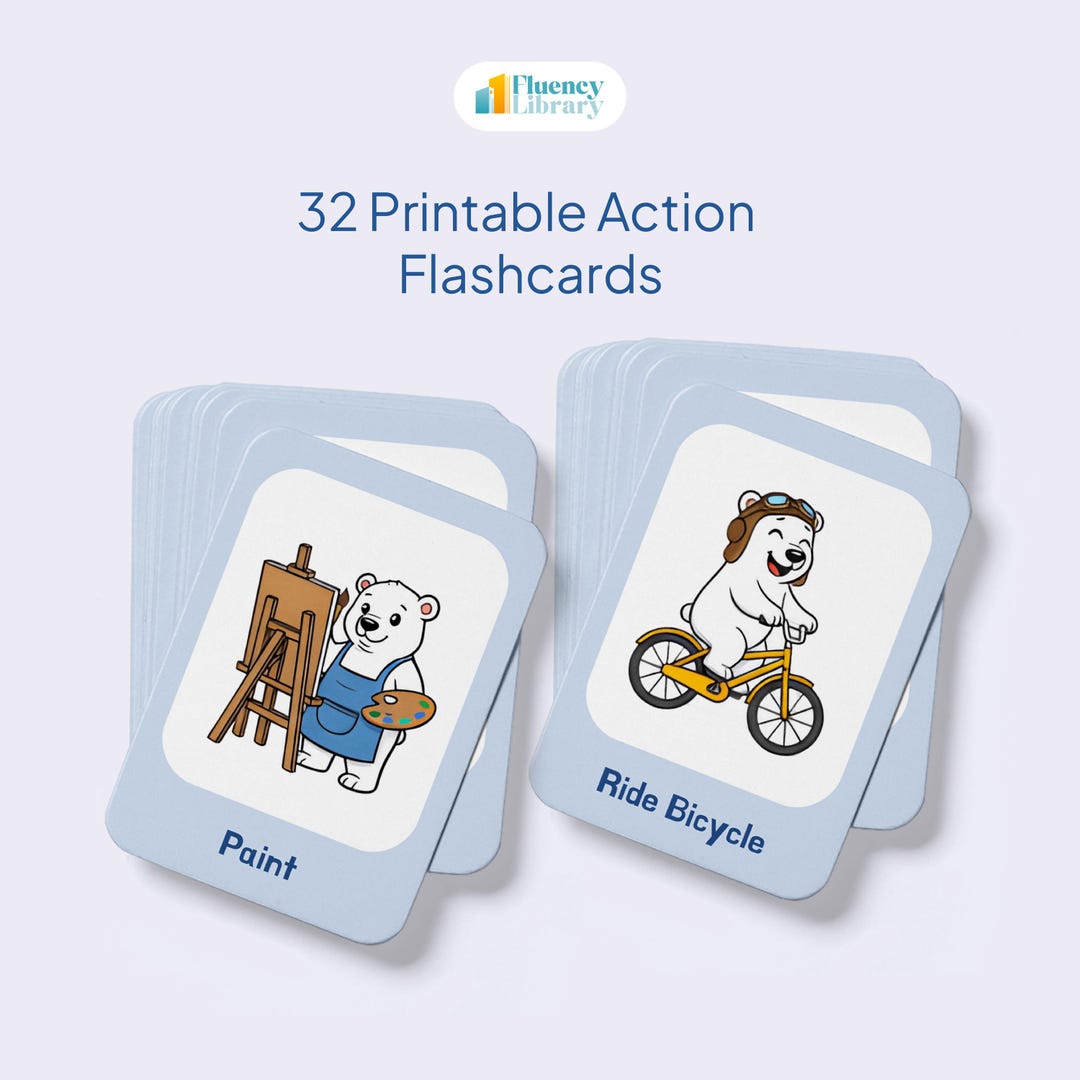 Bear Action Verb Flashcards, ESL Learning, Toddler Education (editable ...