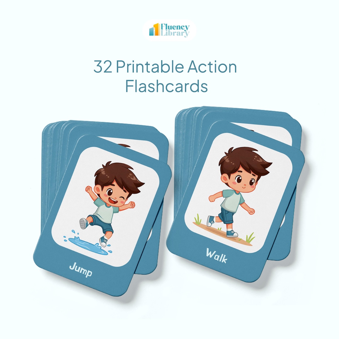 Boy Action Verb Flashcards, ESL Learning, Toddler Education (editable ...