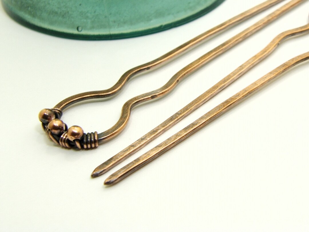 Beaded Mini Hair Forks, Copper, Lightweight, Small Bun Holder ...