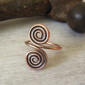 Double Spiral Copper Wire Wrapped Ring, Adjustable Copper Ring, Long ...