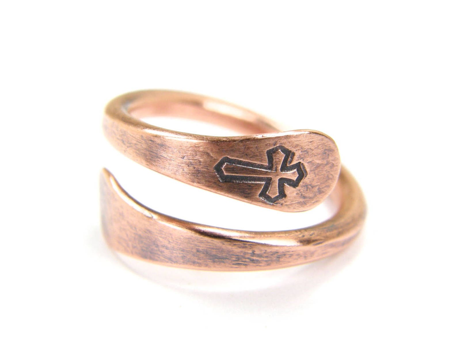 Men's Hand Stamped Rustic Cross Ring, Women's Copper Cross Ring ...