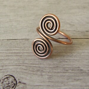 Double Spiral Copper Wire Wrapped Ring Adjustable Copper | Etsy