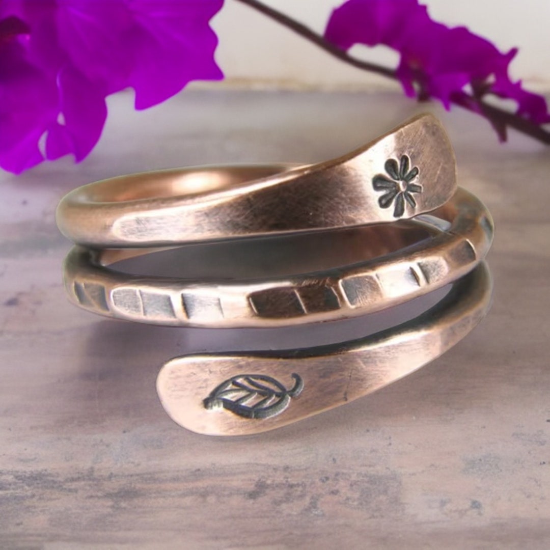 Handmade Copper Daisy Leaf Wrap Ring, Flower Power - Etsy