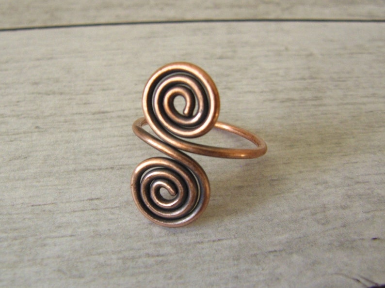 Double Spiral Copper Wire Wrapped Ring Adjustable Copper | Etsy