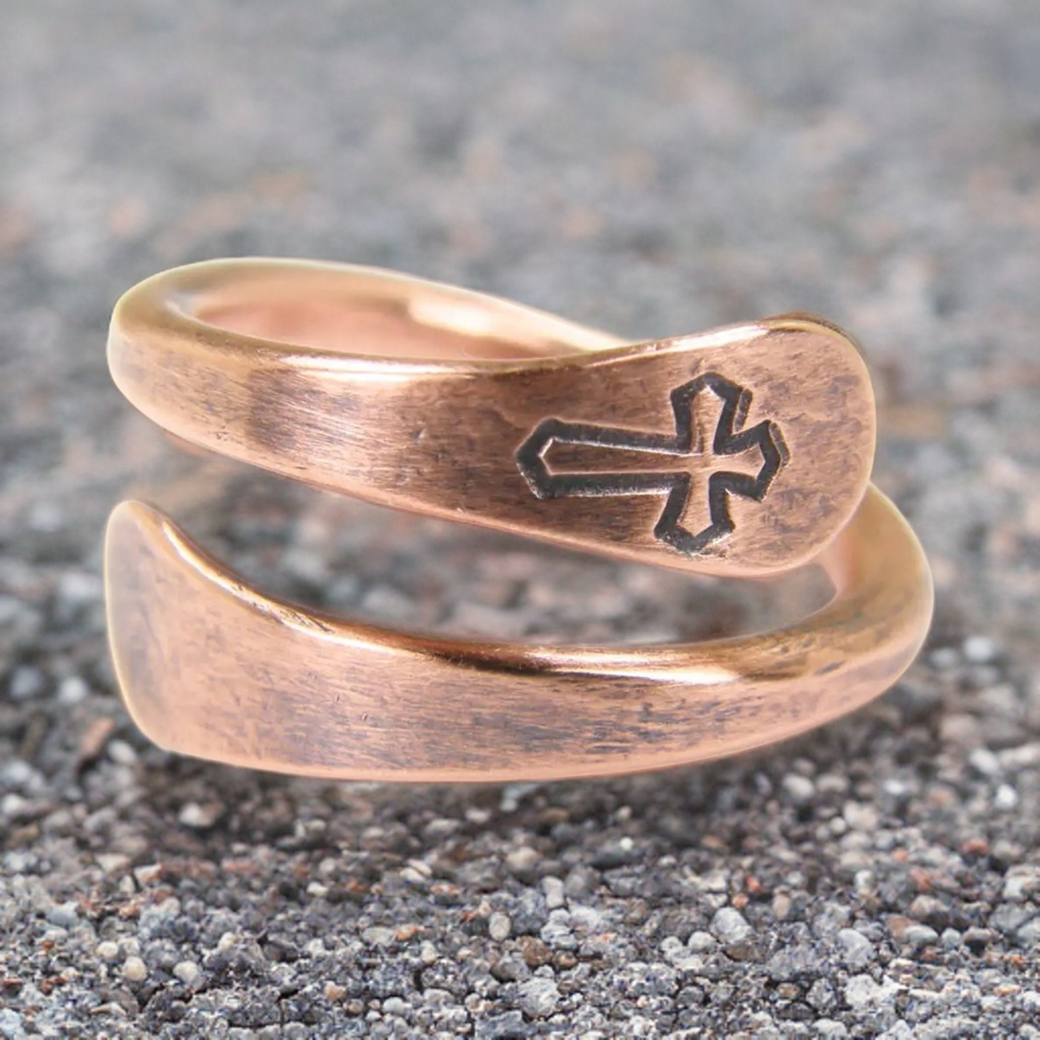 Men's Hand Stamped Rustic Cross Ring, Women's Copper Cross Ring ...