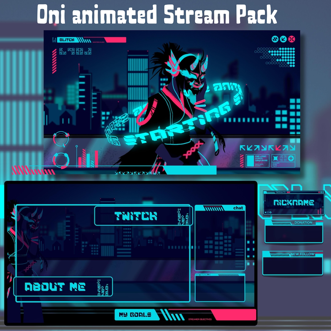 Animated Oni Stream Pack: Dark Anime Twitch Overlay, Vtuber Bundle - Etsy