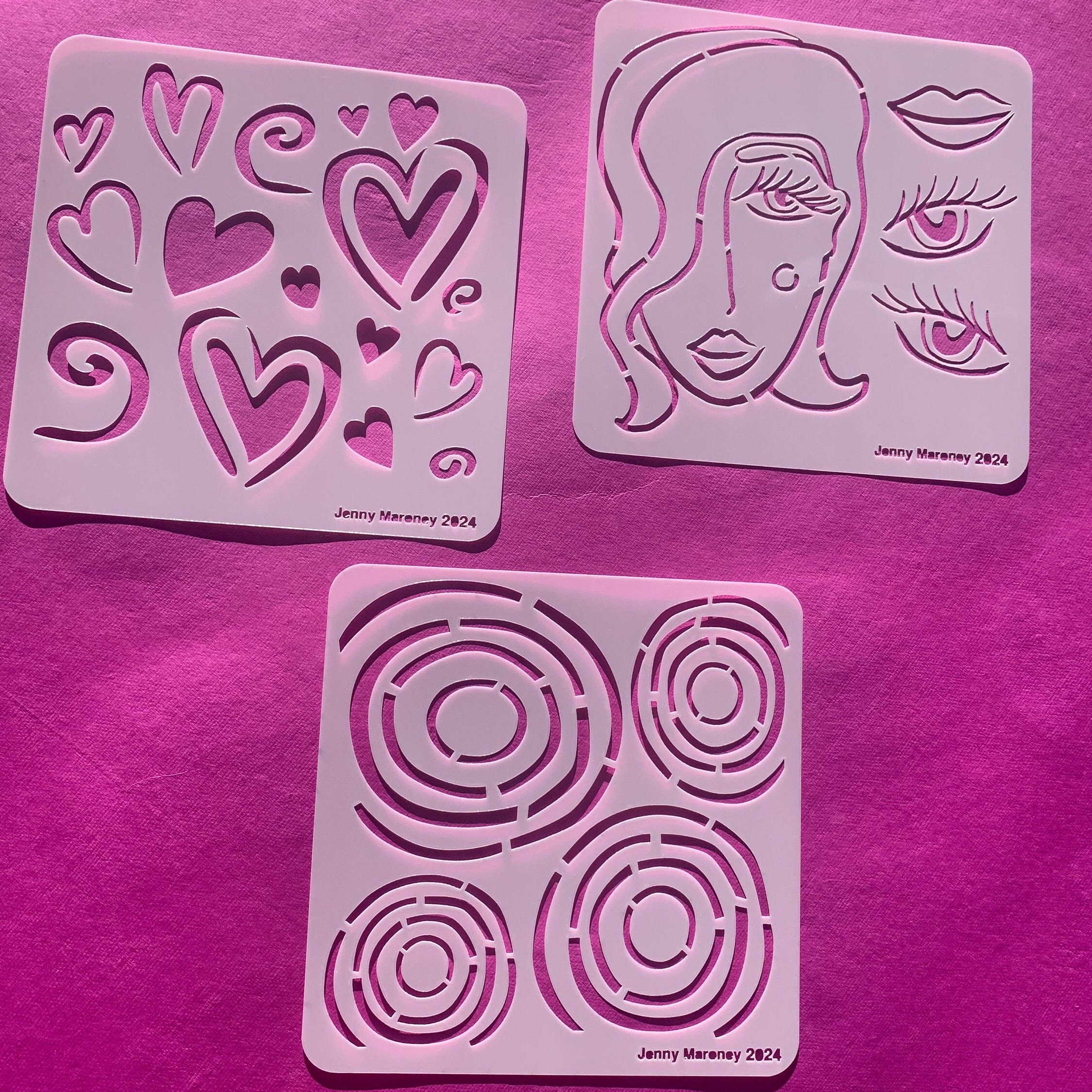Price Drop- Jenny Stencil Trio With Hearts, Face, and Circles - Etsy