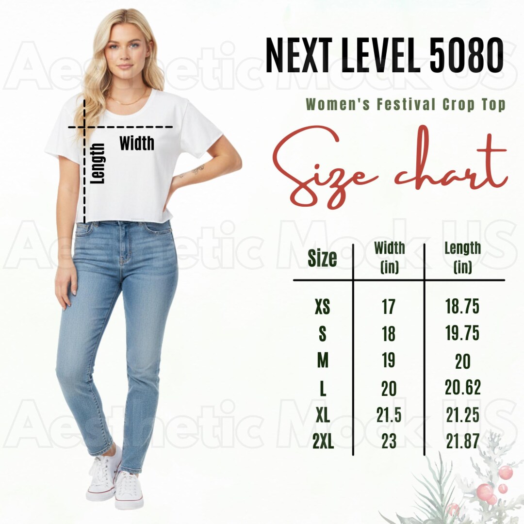 Next Level 5080 Crop Top Size Chart | Women's Mockup PNG | POD Sizing ...