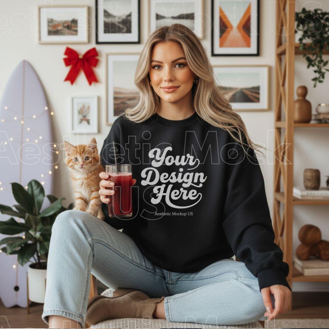 Gildan 18000 Black Sweatshirt Mockup |indoor Cozy Fall Autumn Summer ...