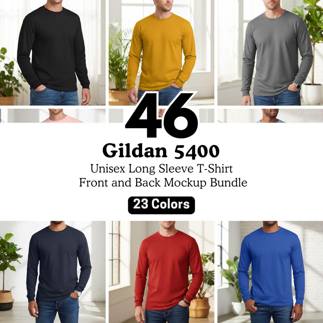 Gildan 5400 Long Sleeve Mockup Bundle | Male Model Front Back Views for ...