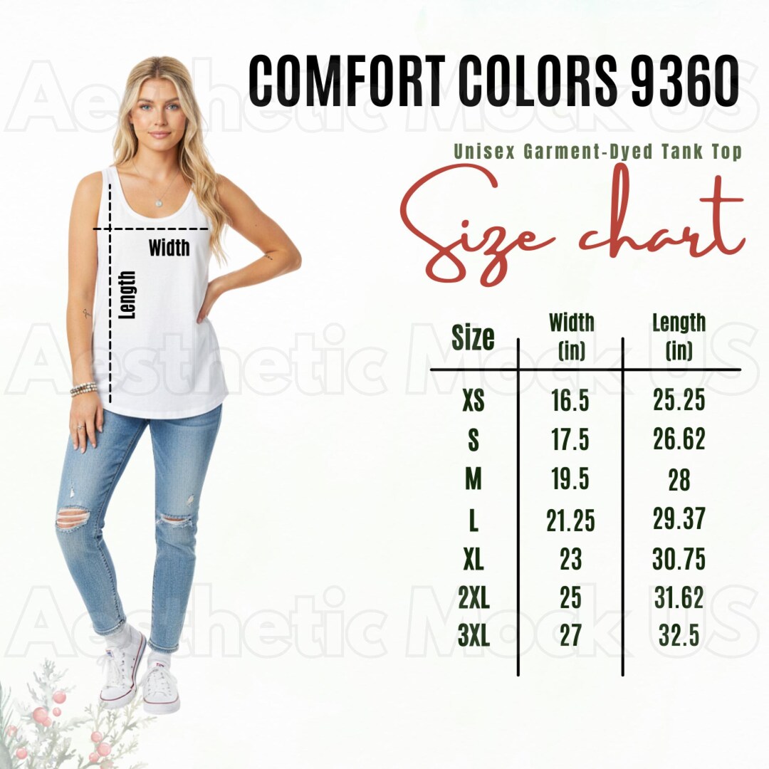Comfort Colors 9360 | Size Chart Mockup | Unisex Tank Top Sizing Guide ...