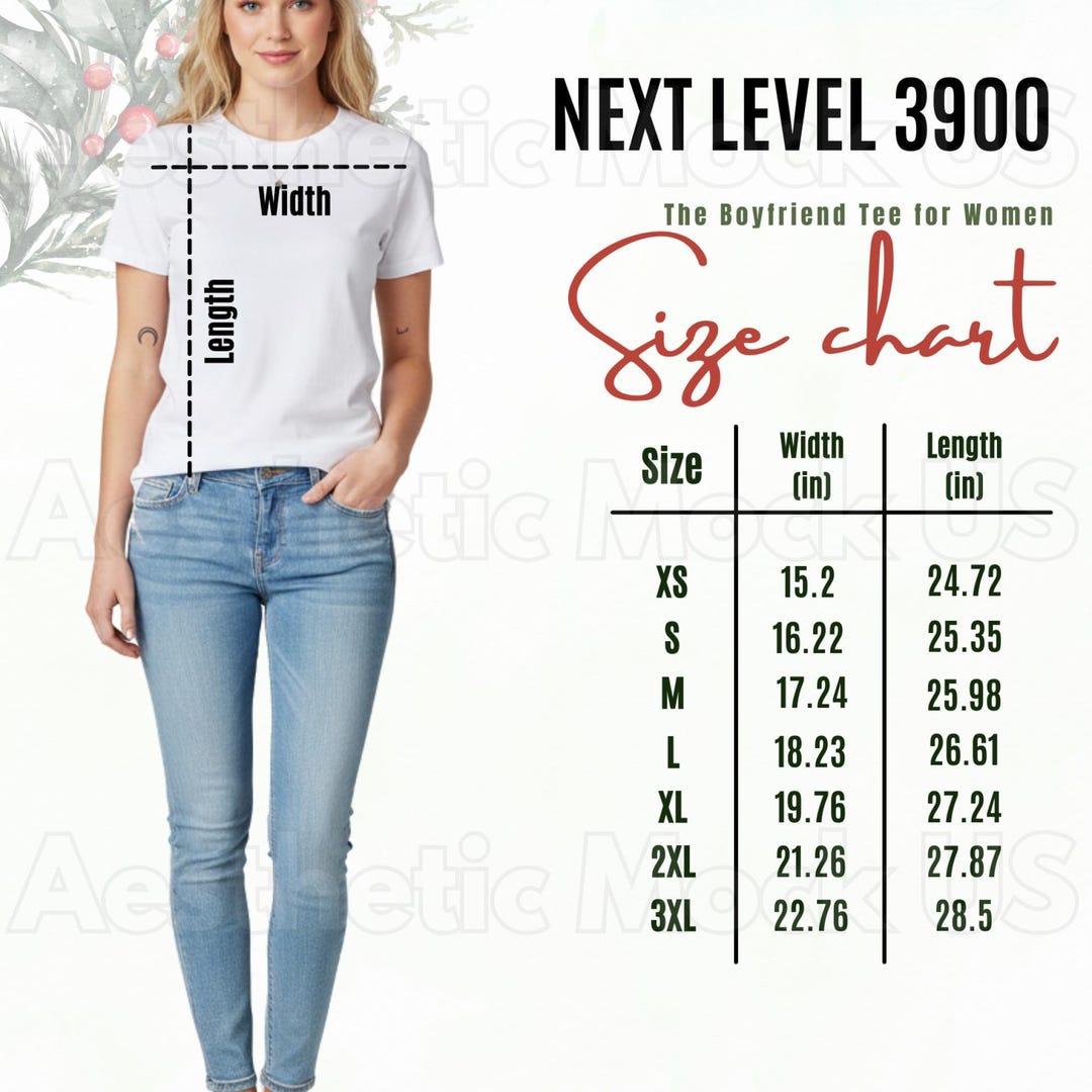 Next Level 3900 Size Chart | Boyfriend Tee Measurement Guide | T-shirt ...