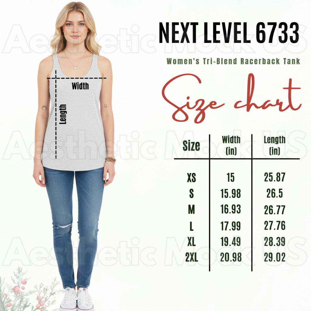 Next Level 6733 Tank Size Chart | Women's Racerback Mockup | Tri-blend ...