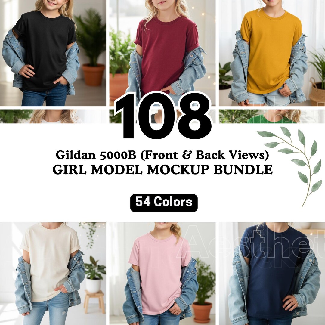 Gildan 5000B T-shirt Mockup Bundle | 108 Front & Back Views |youth ...