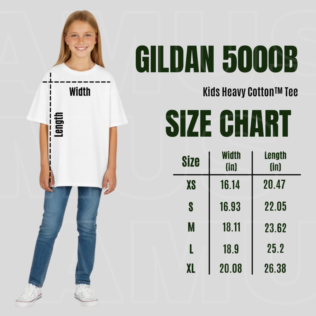 Gildan 5000B Youth Size Chart | Kids T-shirt Size Guide | Printify ...