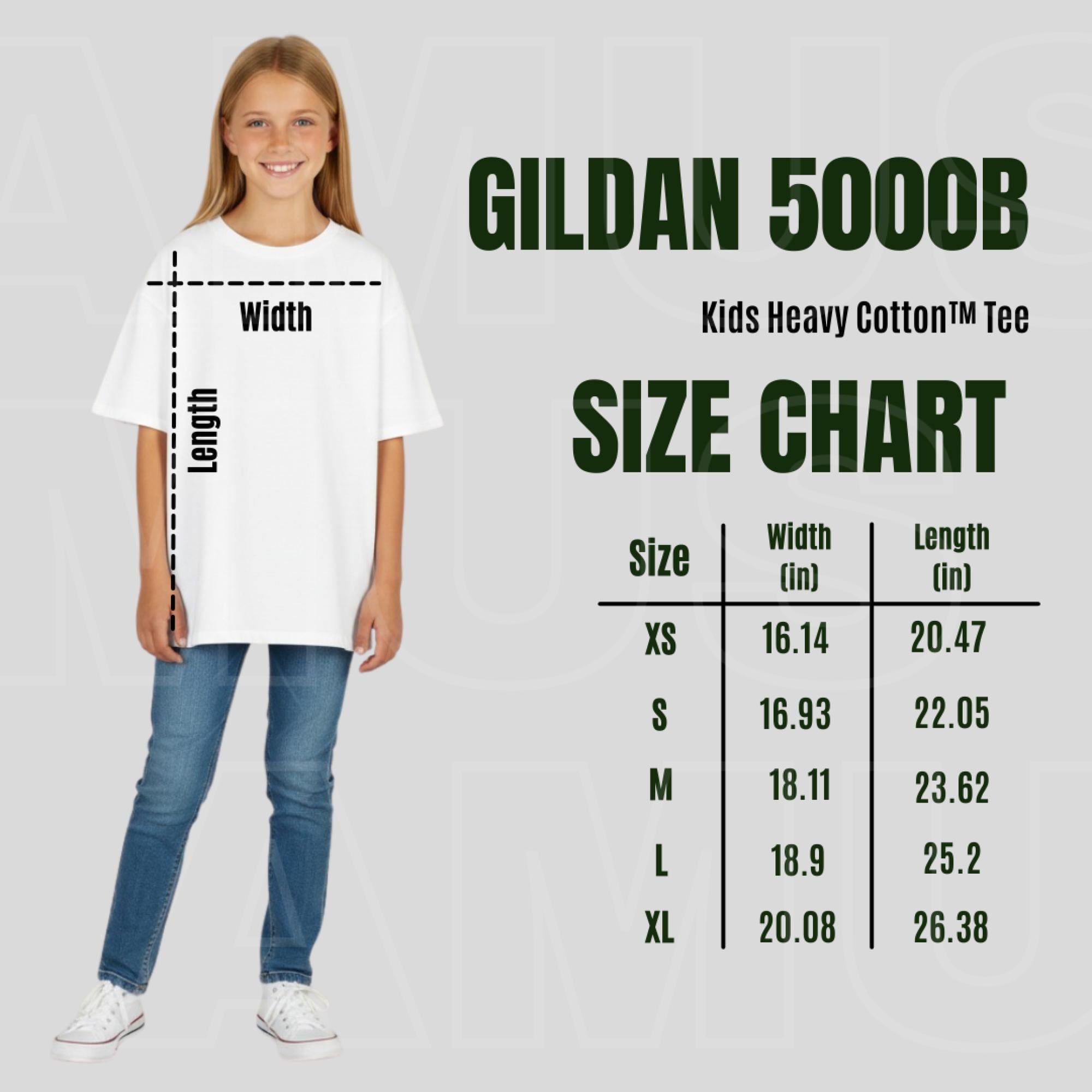 Gildan 5000B Youth Size Chart | Kids T-shirt Size Guide | Printify ...