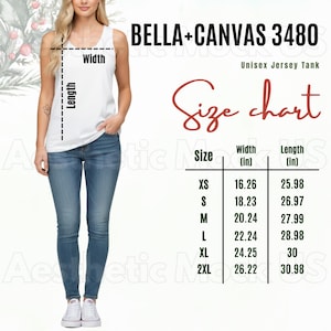 Bella Canvas 3480 Tank Size Chart Mockup | Unisex Sizing Guide PNG ...