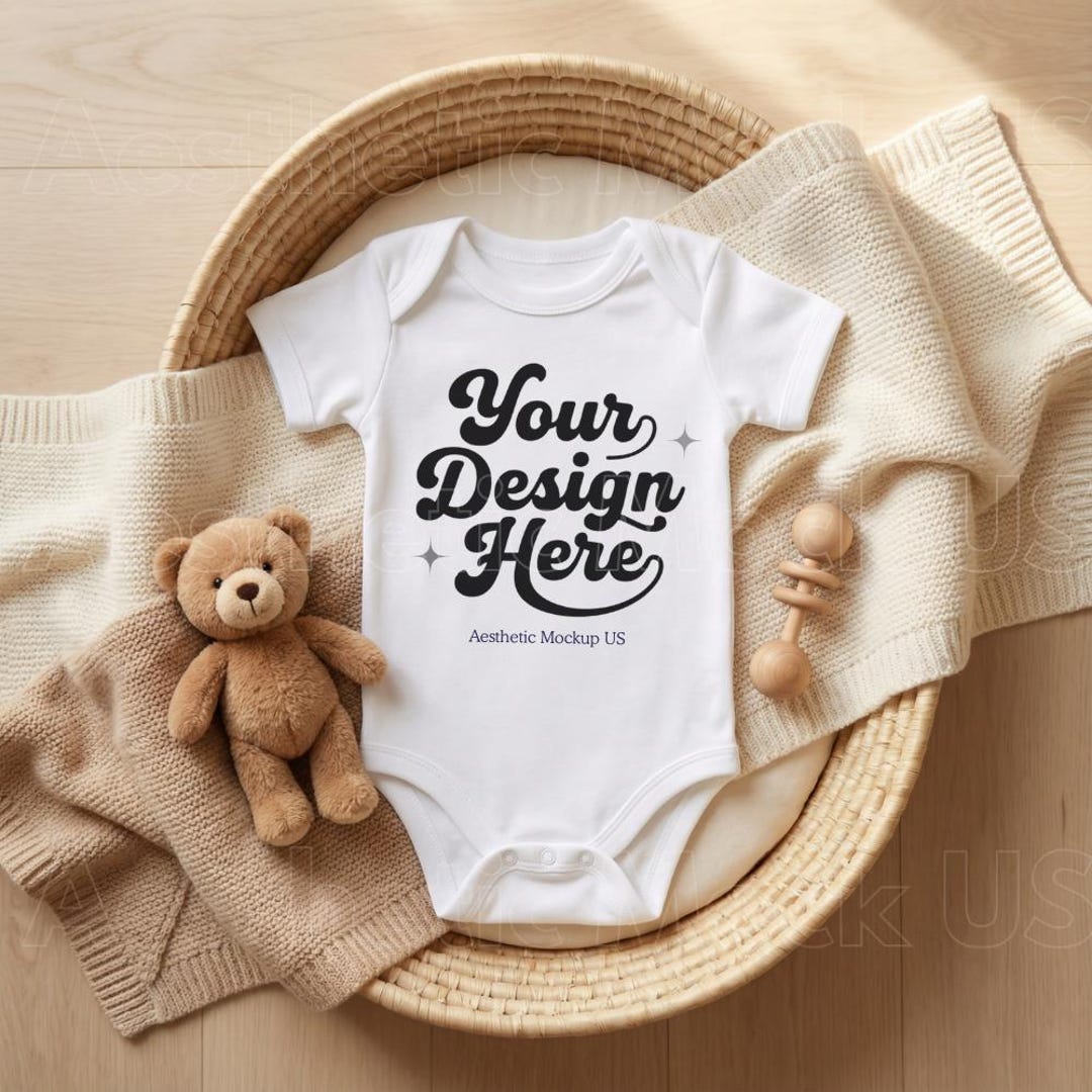 White Rabbit Skins 4424 Baby Bodysuit Flat Lay Mockup, Boho Aesthetic ...