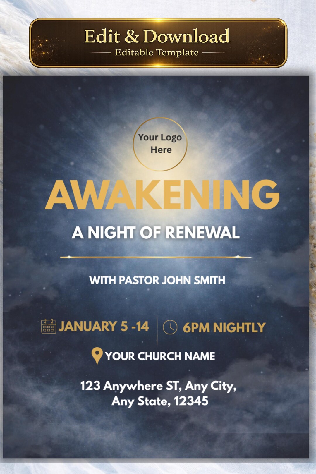 Editable Canva Church Flyer Template | Awakening Revival Event (instant ...
