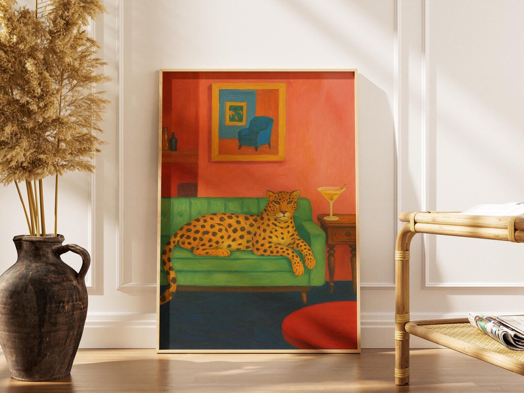 Retro Leopard Lounge Print: Mid-century Modern Animal Art (digital ...