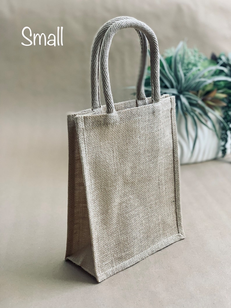 Small Burlap Tote Bag, Reusable Gift Bag, Beach Tote Bag, Bridesmaid ...