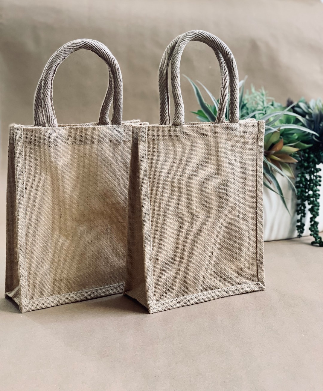 10 Small Burlap Tote Bags, Reusable Gift Bag, Beach Tote Bag ...