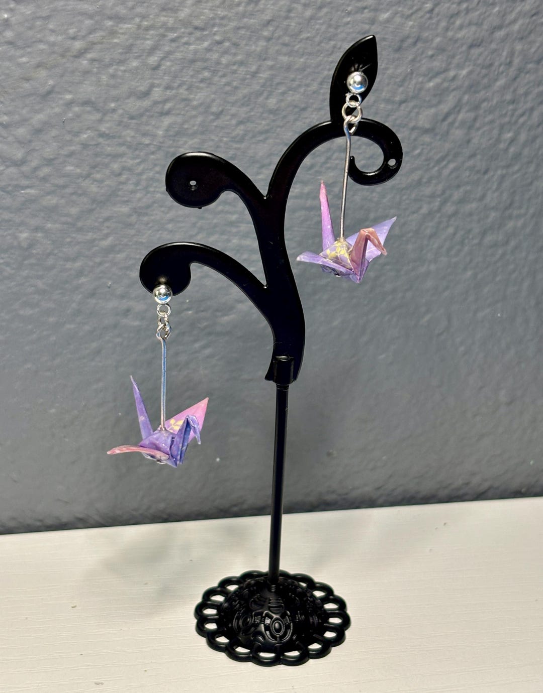 Resin Origami Crane Earrings – Japanese Paper, Peace Symbol, Handmade ...