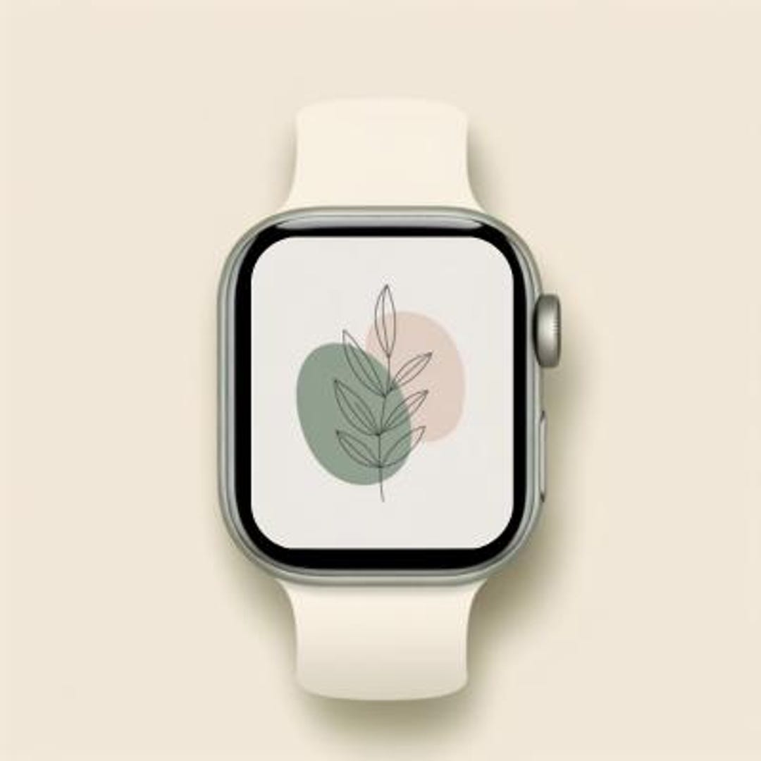 Minimal Botanical Line Art Watch Face: Pastel Abstract Leaf (digital ...