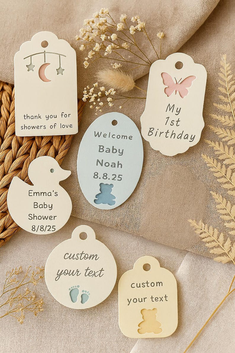 Personalized Baby Shower Favor Tags: Cream & Kraft Cardstock, Set of 20 ...