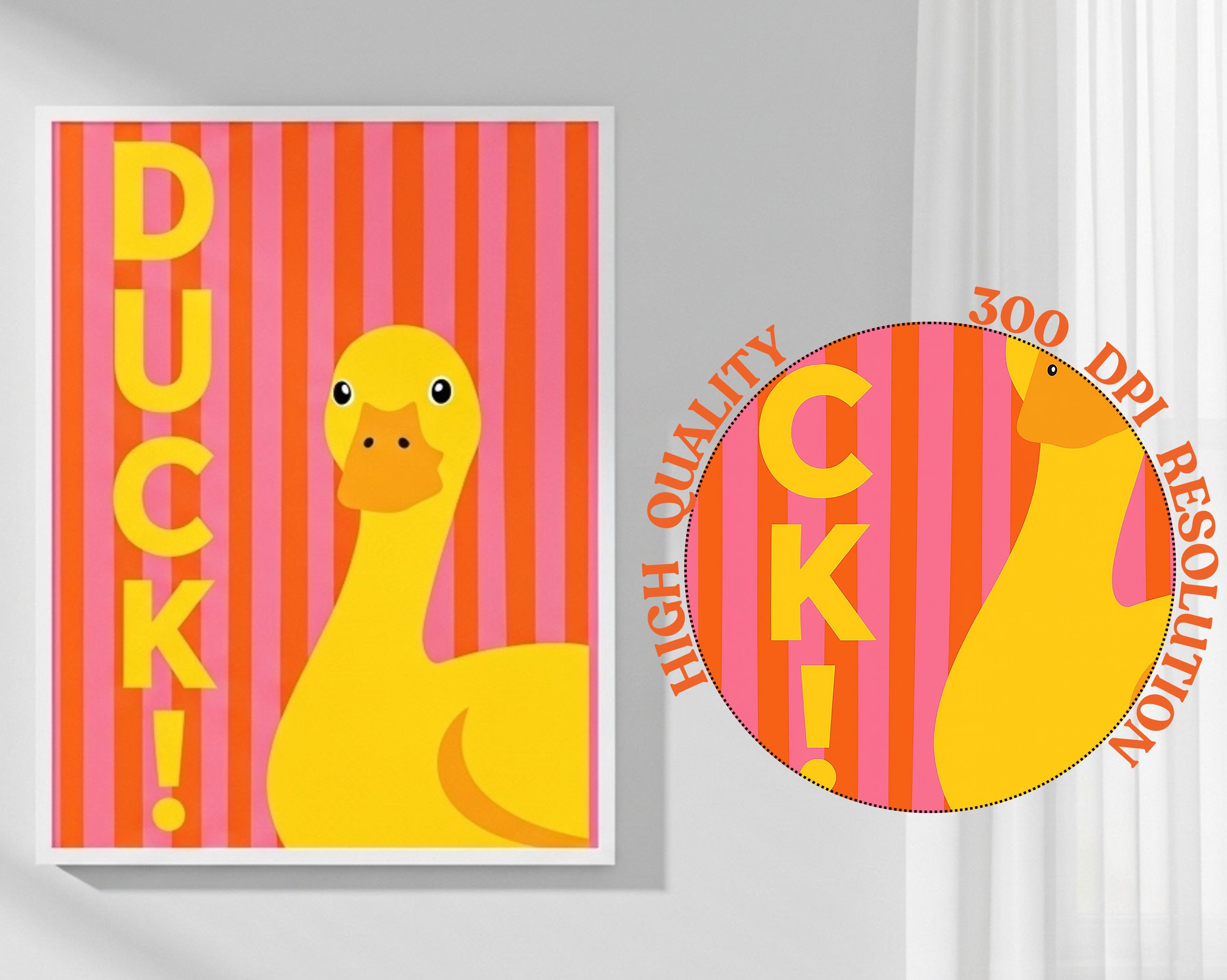 Funny Duck Wall Art Printable Poster, Bright Colorful Animal Digital ...