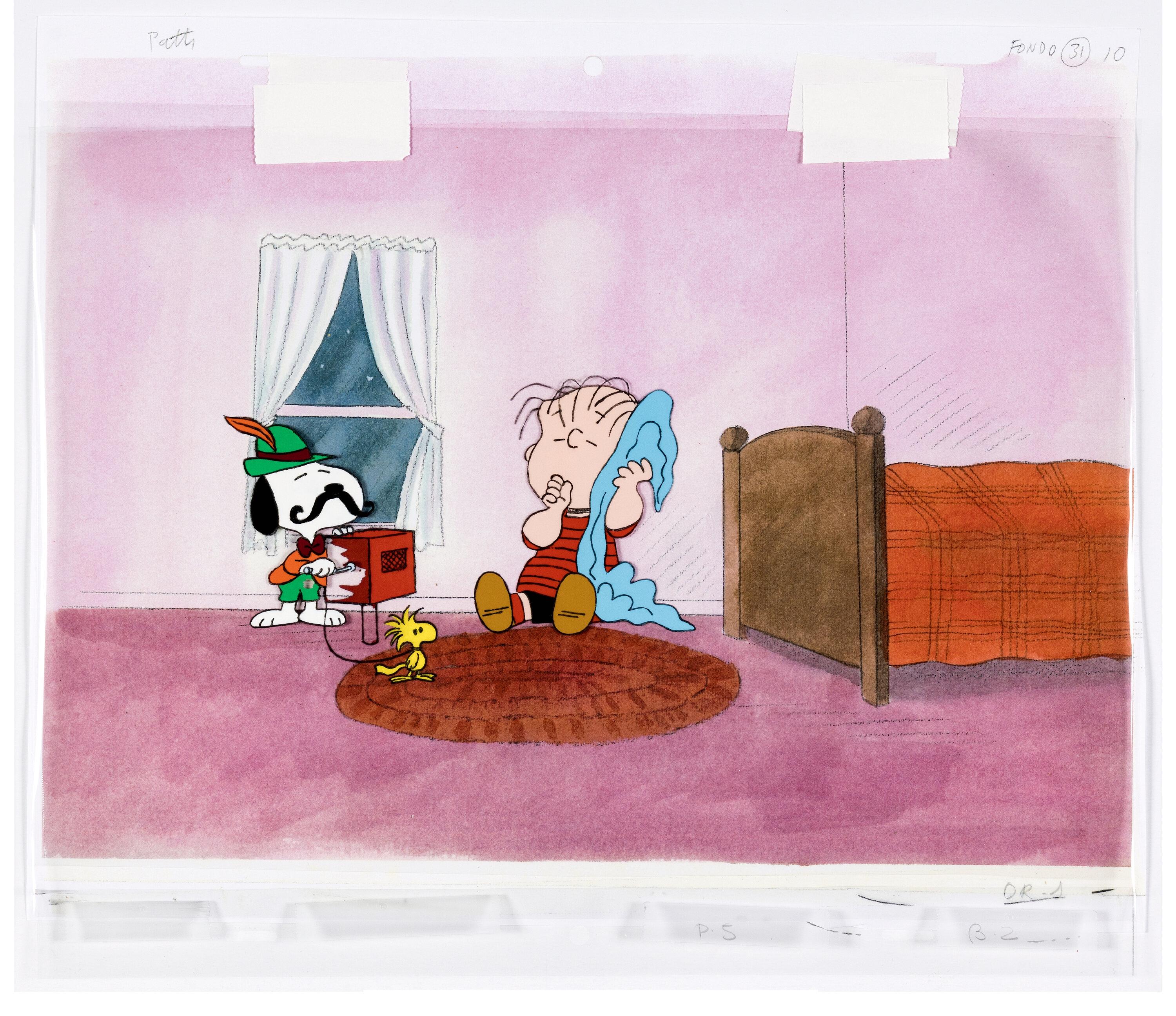 Original Peanuts Celluloid 1985 - Snoopy, Linus and Woodstock - Snoopy ...