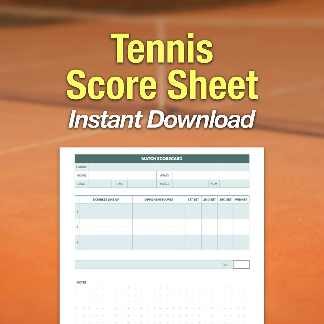 Printable Tennis Match Score Card Sheet, 3 Doubles, Instant Download ...