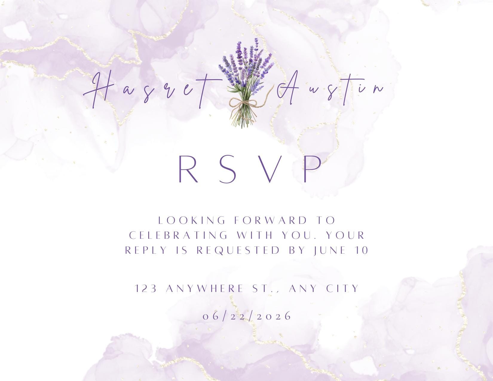 Lavender Wedding Invitation Set – Canva Editable Template – Invitation ...