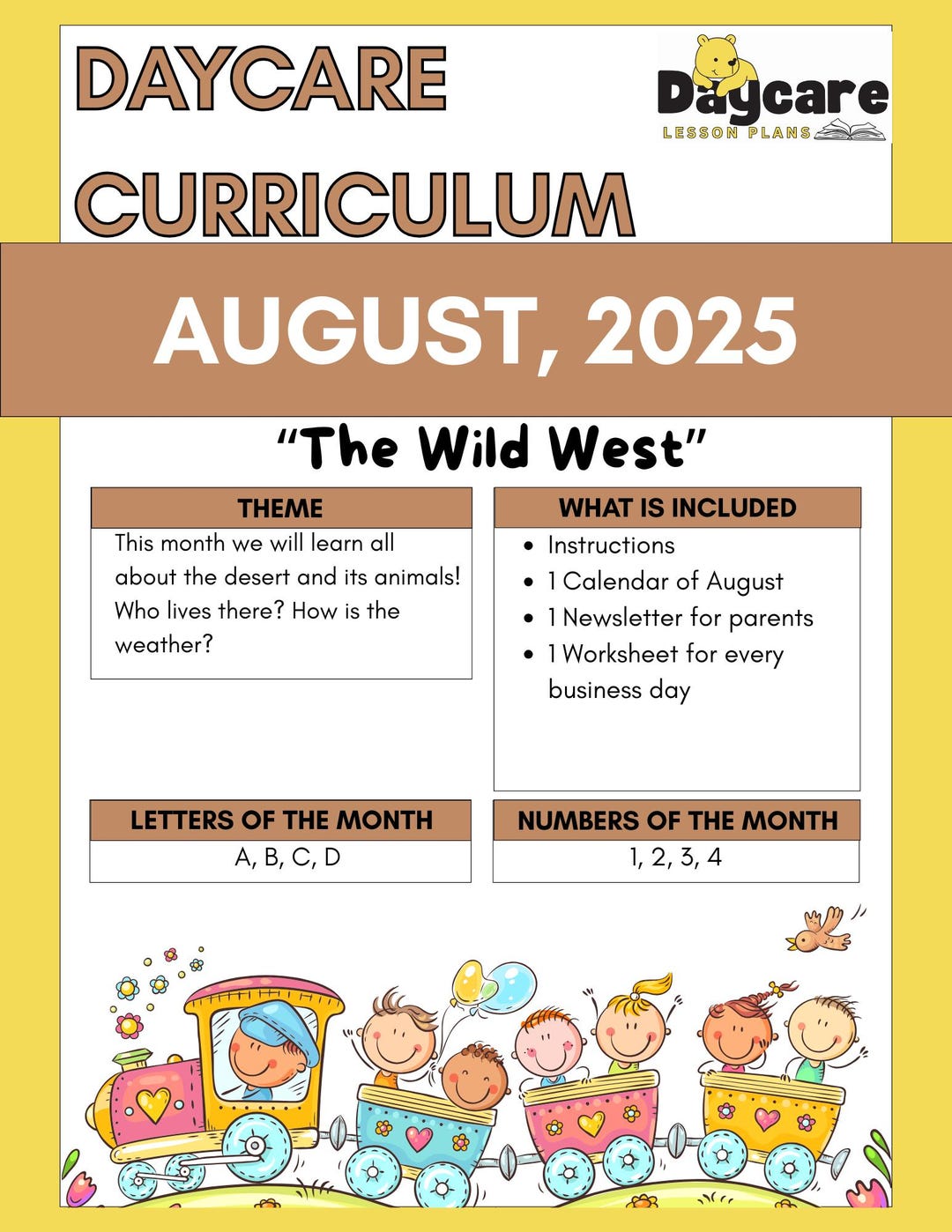 August Daycare Preschool Lesson Plan English- the Wild West Theme - Etsy