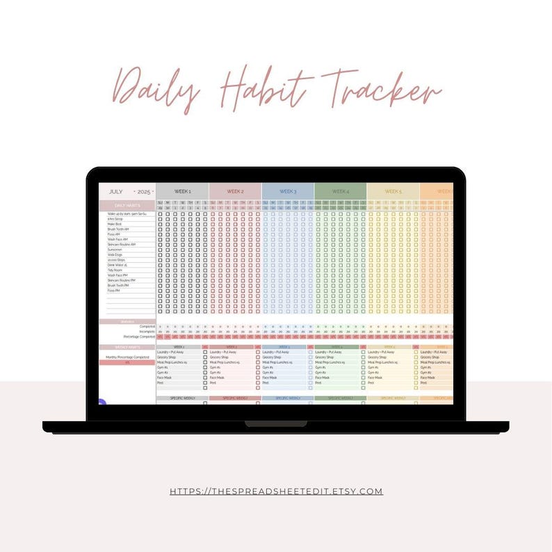 Daily Habit Tracker Spreadsheet Template | Google Sheets | Monthly ...