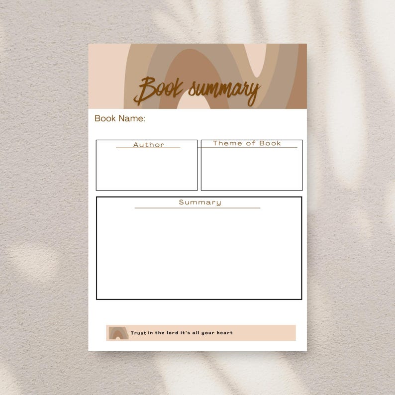 Book Summary Worksheet Printable | Reading Journal (digital PDF) - Etsy