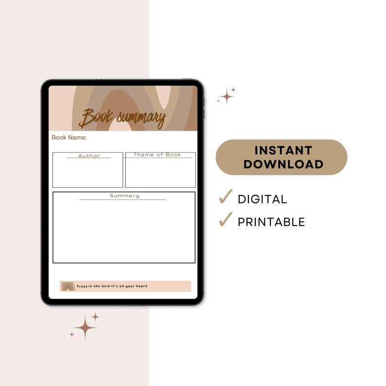Book Summary Worksheet Printable | Reading Journal (digital PDF) - Etsy