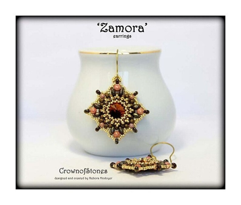 Bead Pattern Tutorial 'zamora' Earrings With Seed Beads, Rivoli and ...