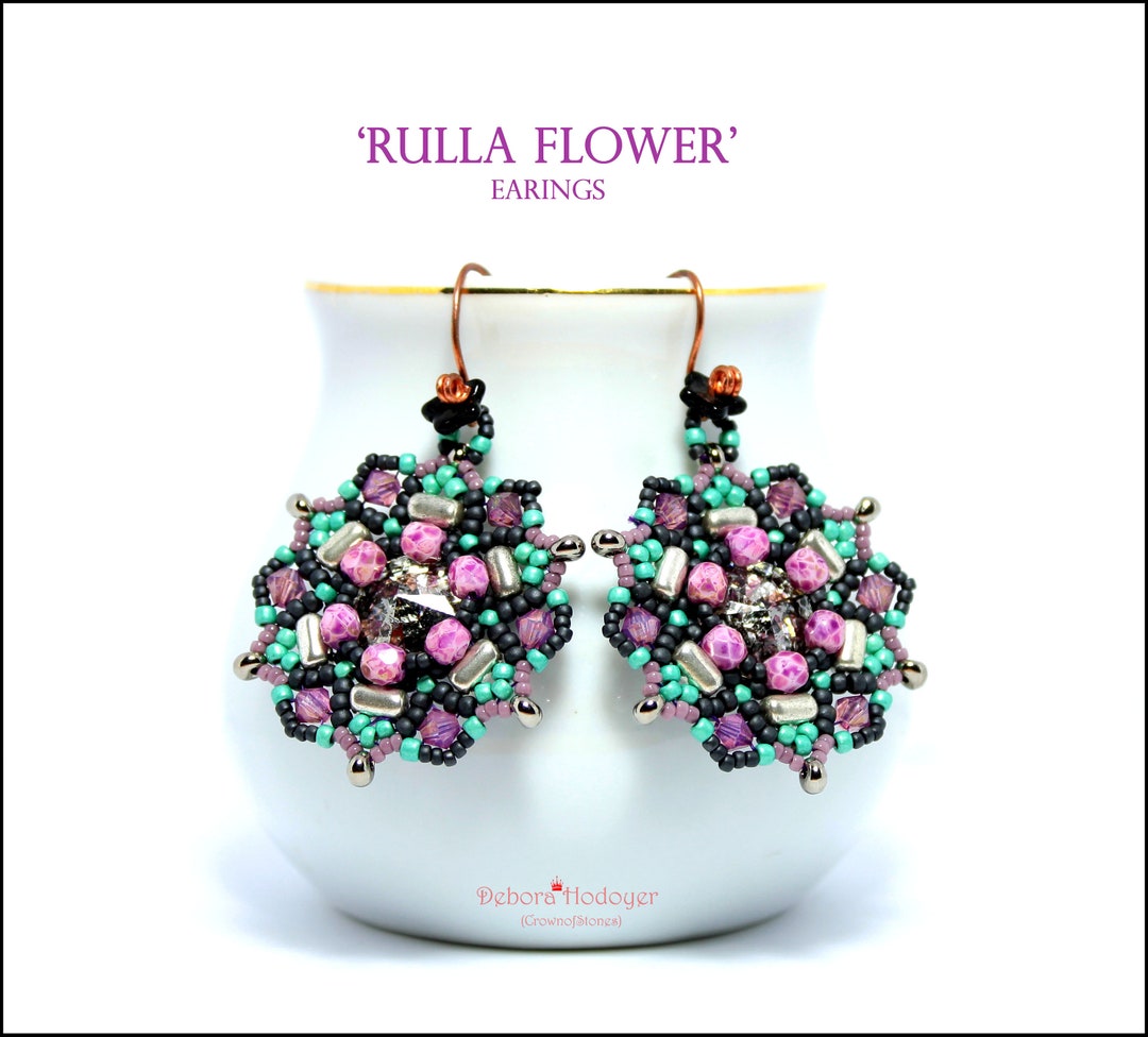 Bead Pattern Beaded Earrings "rulla Flower" With Seed Beads, Rulla ...