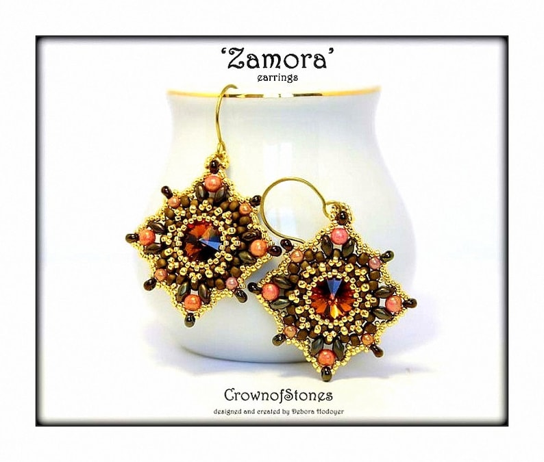 Bead Pattern Tutorial 'zamora' Earrings With Seed Beads, Rivoli and ...
