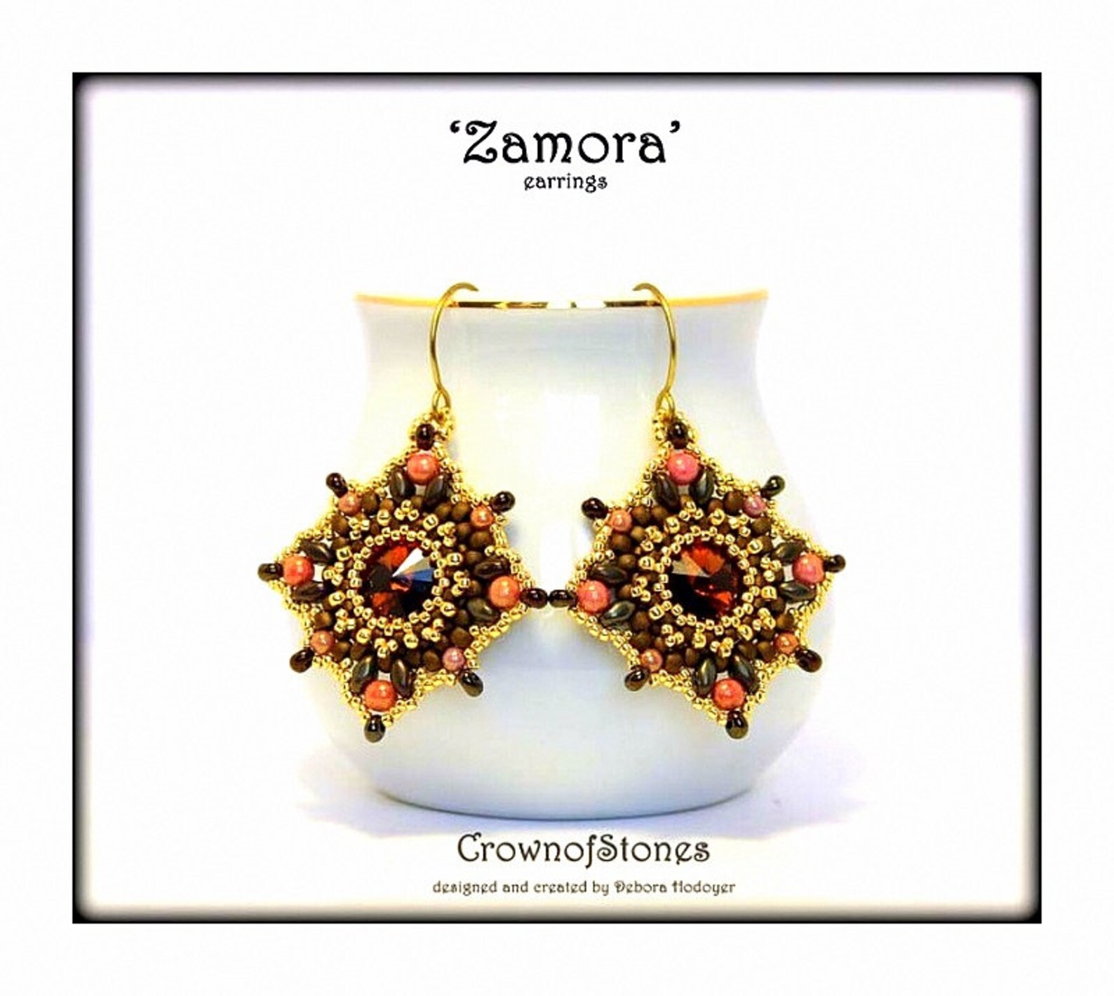 Bead Pattern Tutorial 'zamora' Earrings With Seed Beads, Rivoli and ...