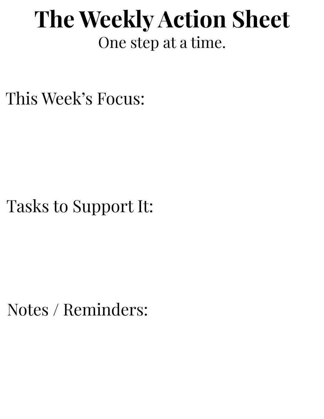 Printable Weekly Action Sheet/ Minimalist Black and White Planner ...