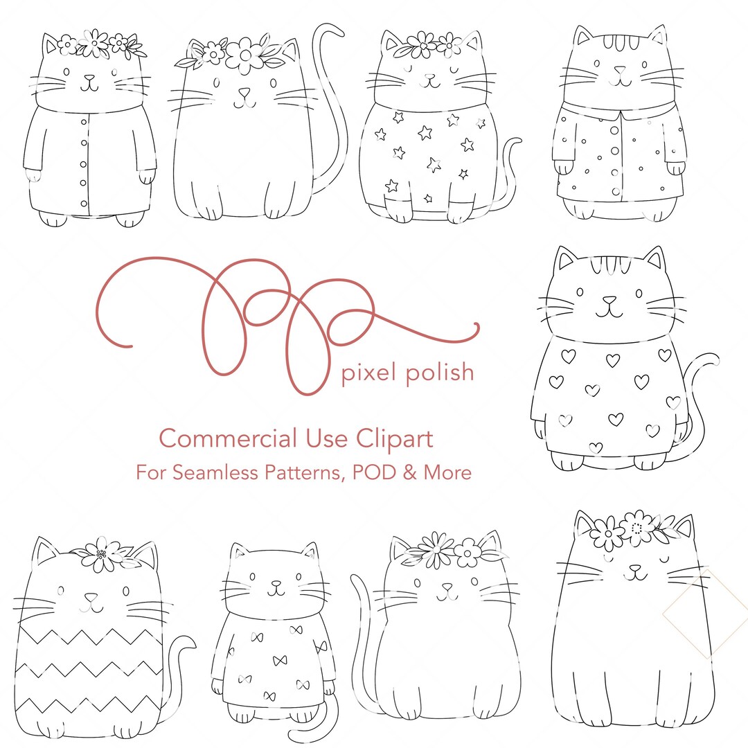 Cats and Kittens Line Art With Commercial License for DIY Color for ...